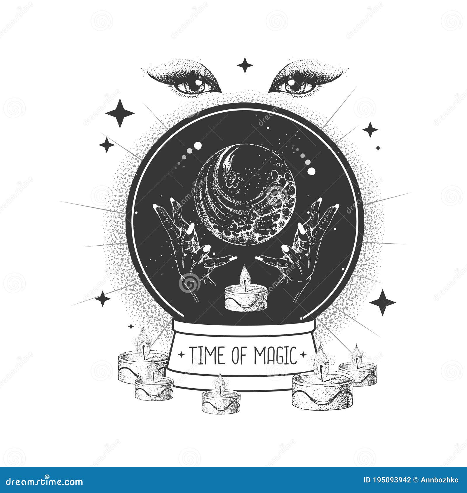 Witchcraft Magic Globe Silhouette with Water Element. Stock Vector ...