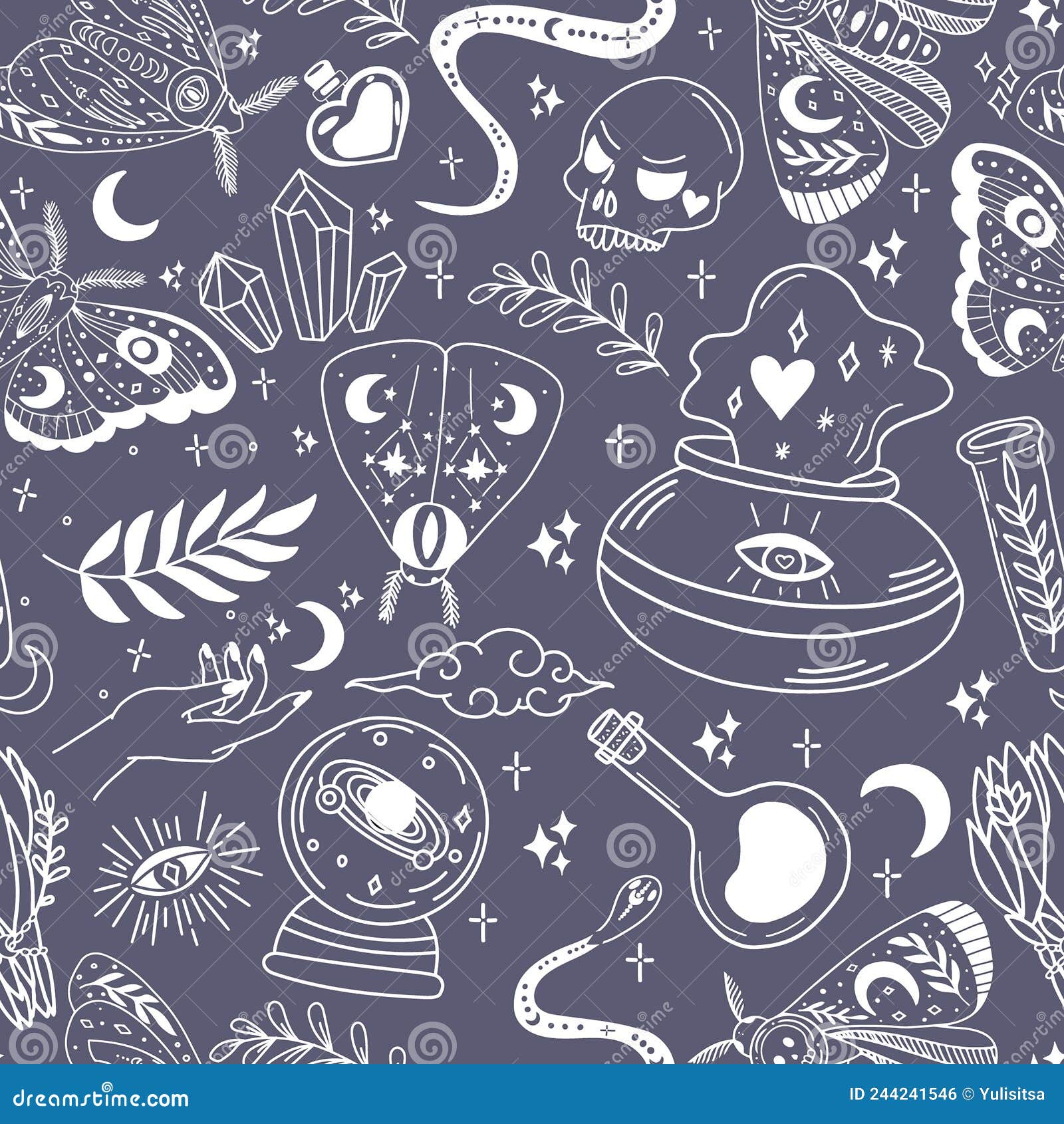 Witchcraft and Magic Seamless Pattern Stock Illustration - Illustration ...