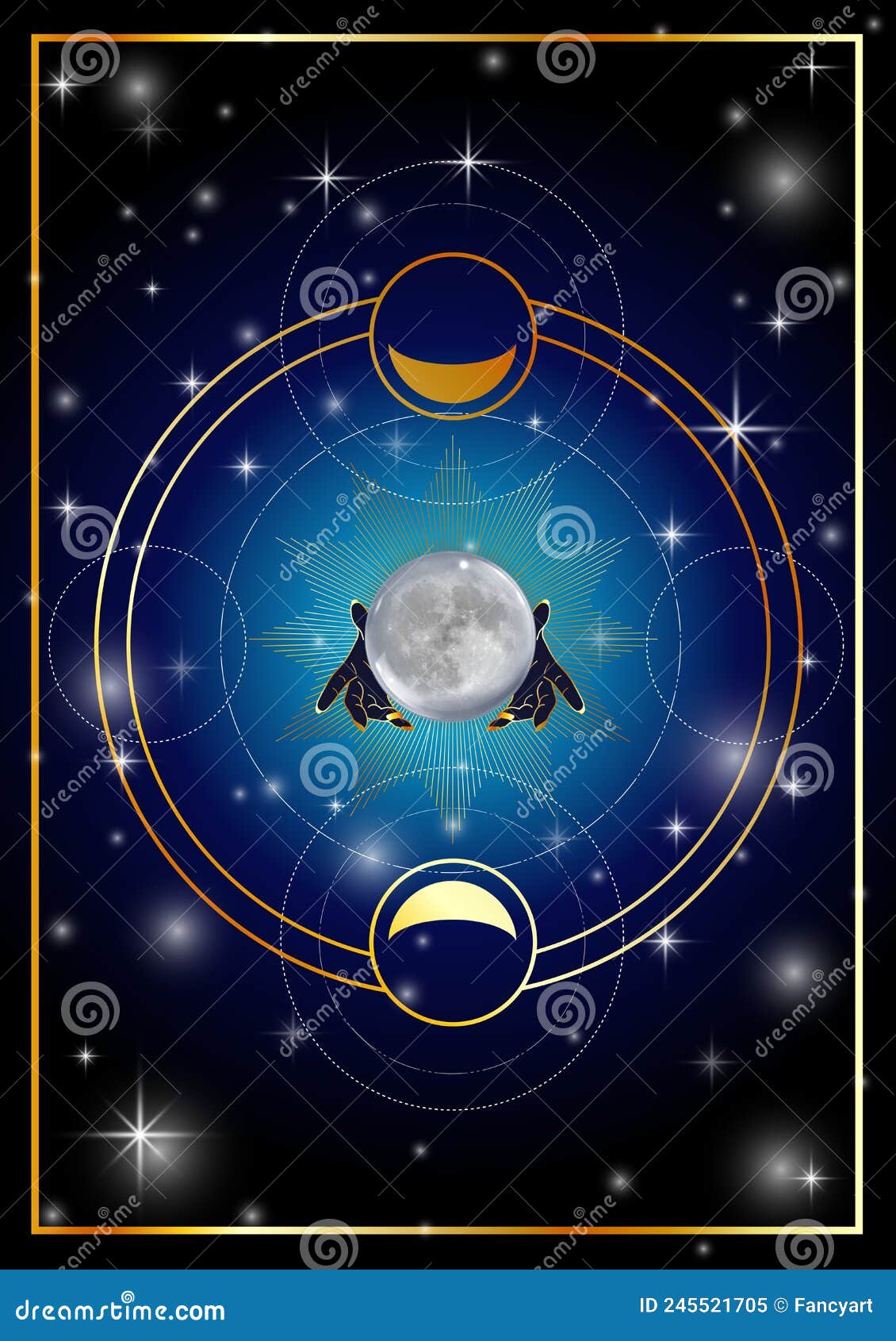 Witchcraft Ritual with Full Moon Waxing and Waning Moon Phases Stock ...