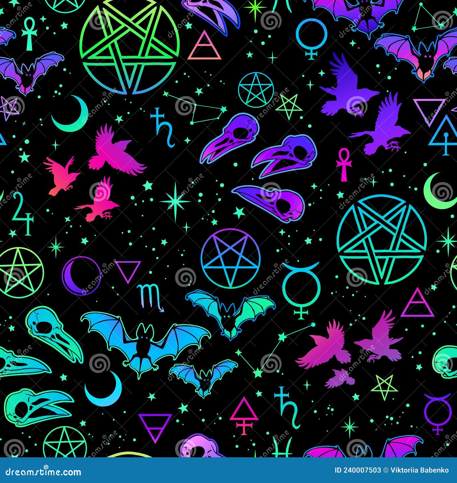 Seamless Pattern with Different Magic Elements and Animals Stock Vector ...