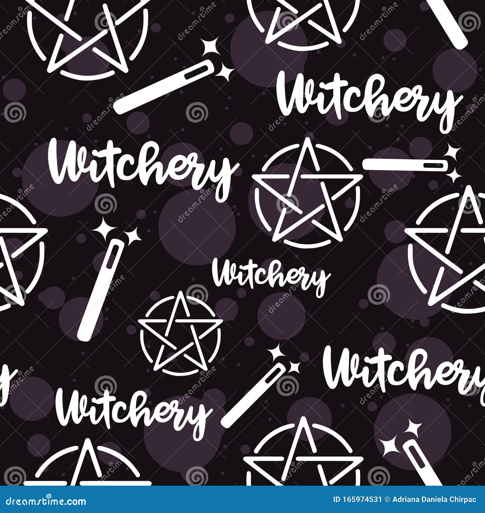 Witchery Seamless Pattern with Magic Wands and Satanic Pagan Pentagram ...