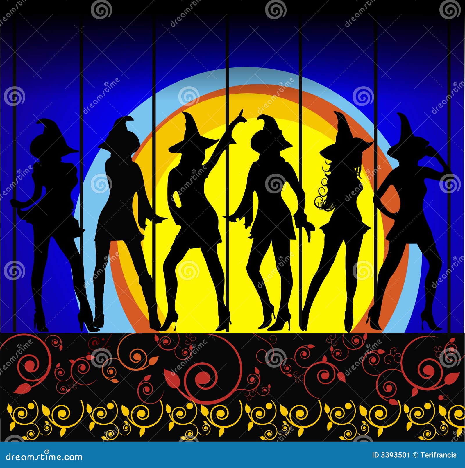 Witches Dance With Brooms. Halloween Party Vector Illustration ...