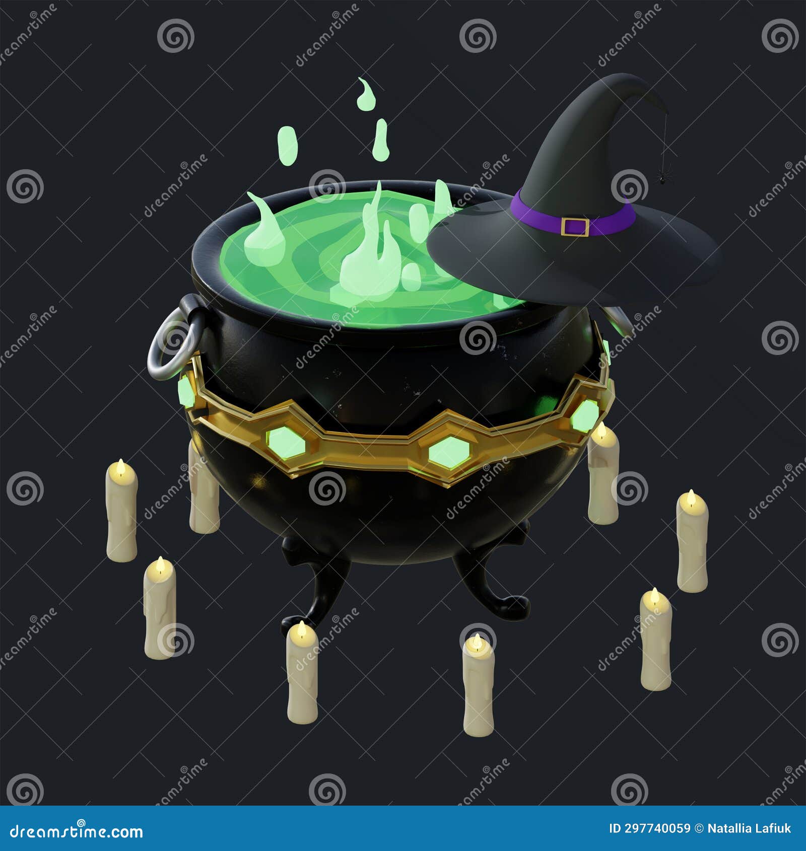 Witches Cauldron with a Green Magic Potion Wizard Elements Brew a ...