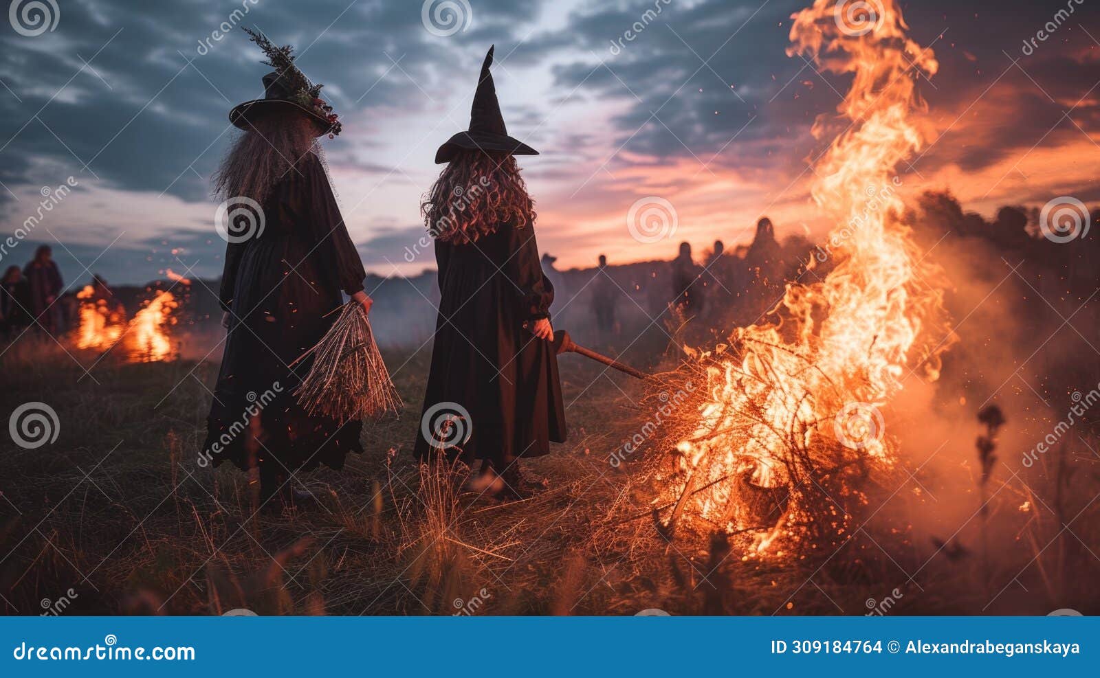 Witches Gathering by Firelight at Twilight Stock Illustration ...