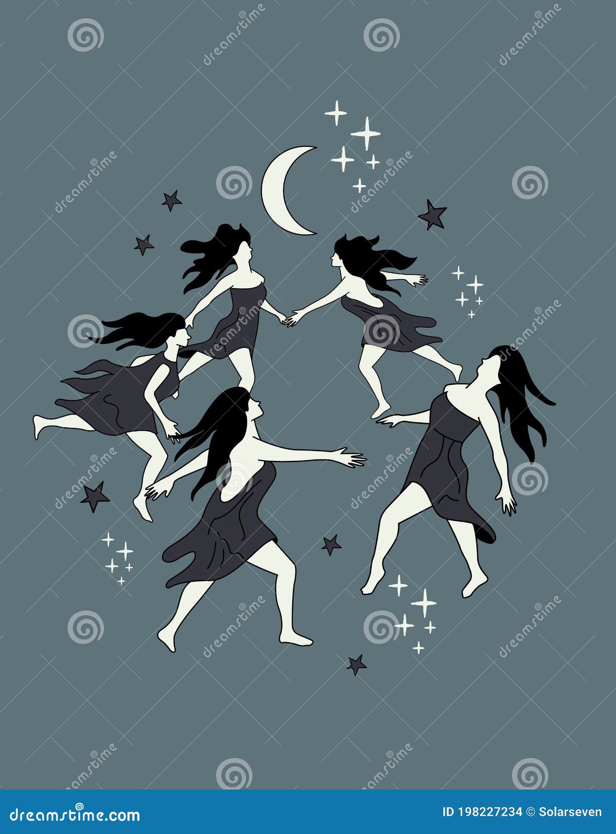 Witches Dancing in the Moonlight Stock Vector - Illustration of body ...