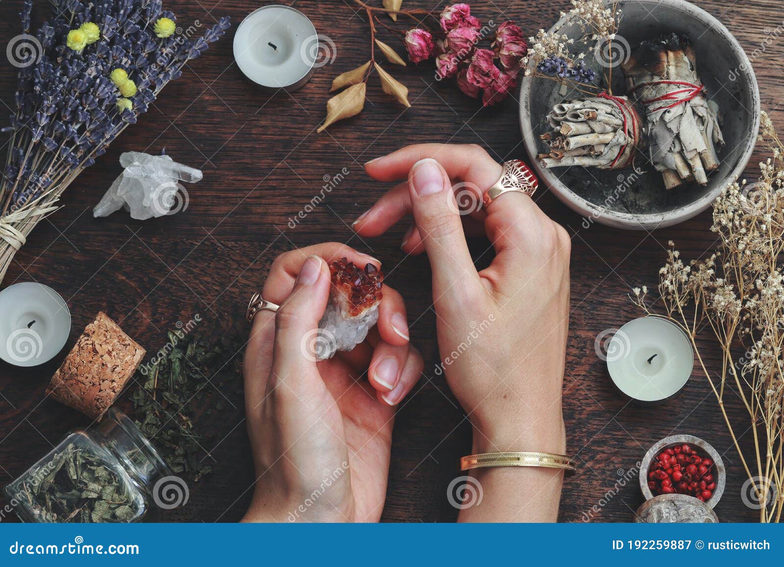 Witches Hands on a Table Ready for Spell Work Stock Image - Image of ...