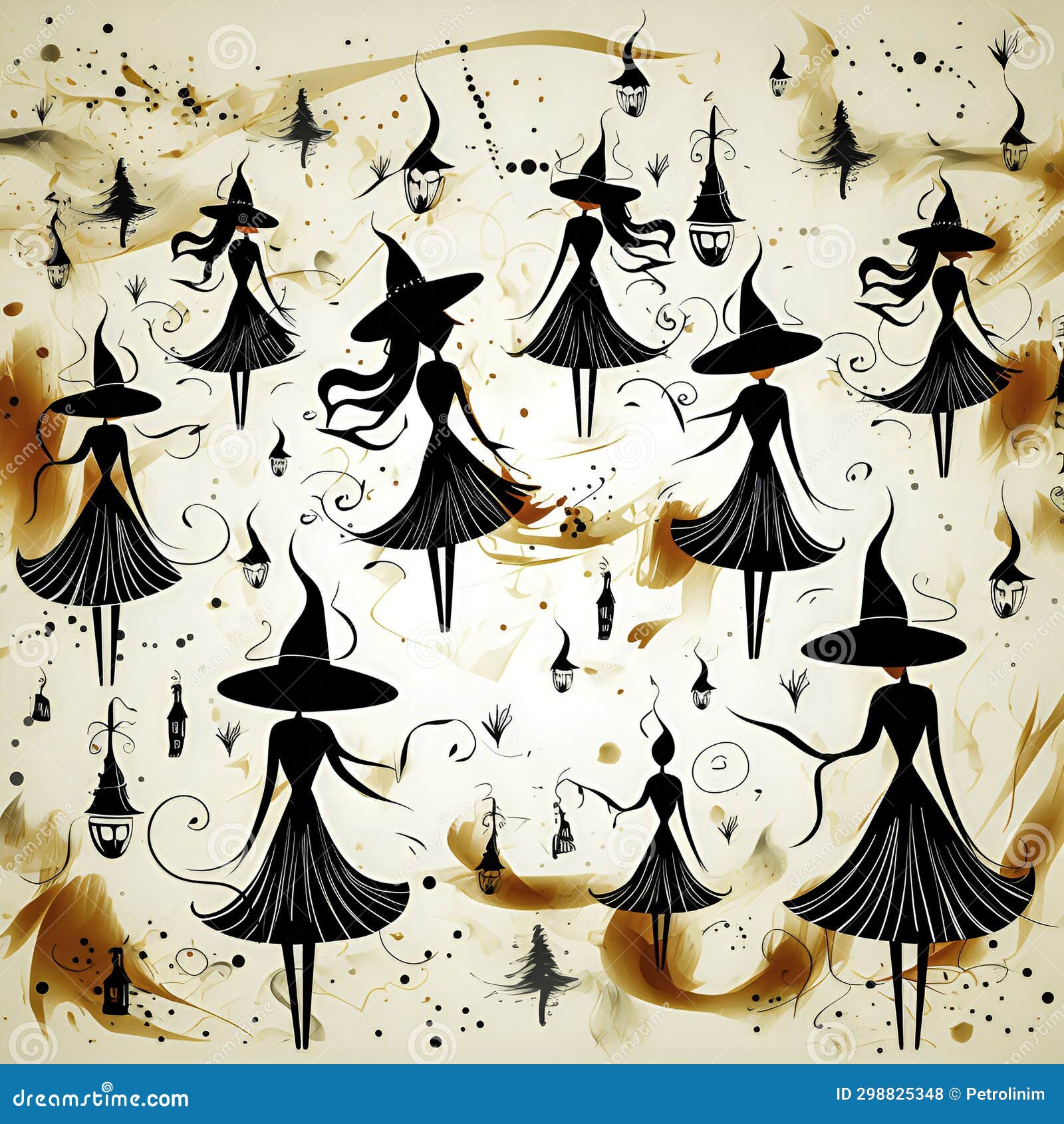 Witches Pattern on White Background Stock Illustration - Illustration ...