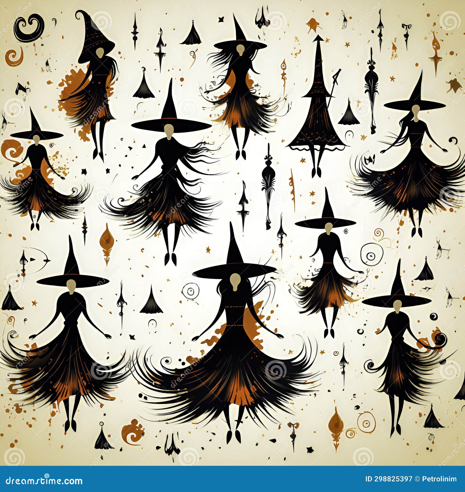 Witches Pattern on White Background Stock Illustration - Illustration ...