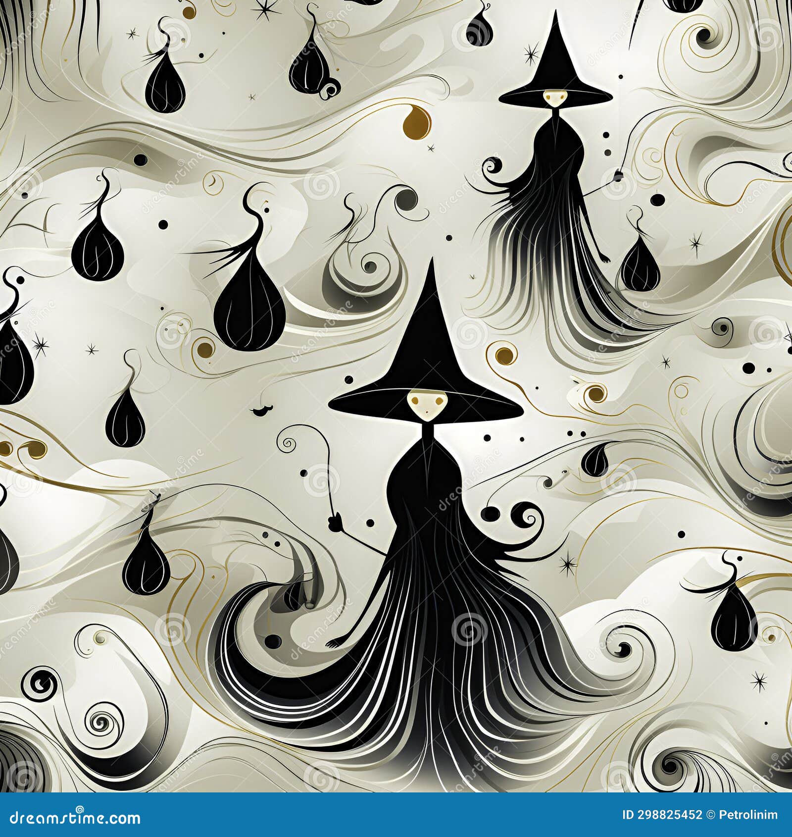 Witches Pattern on White Background Stock Illustration - Illustration ...