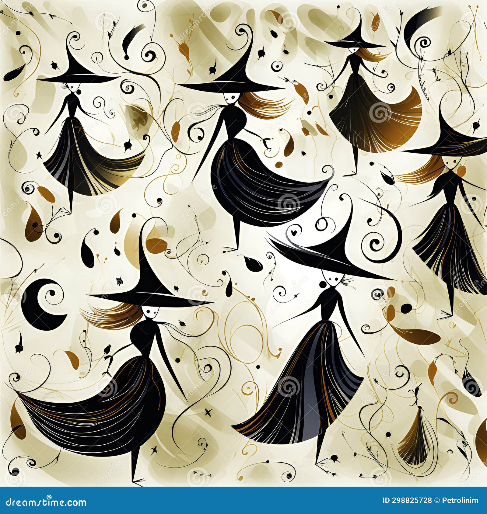 Witches Pattern on White Background Stock Illustration - Illustration ...