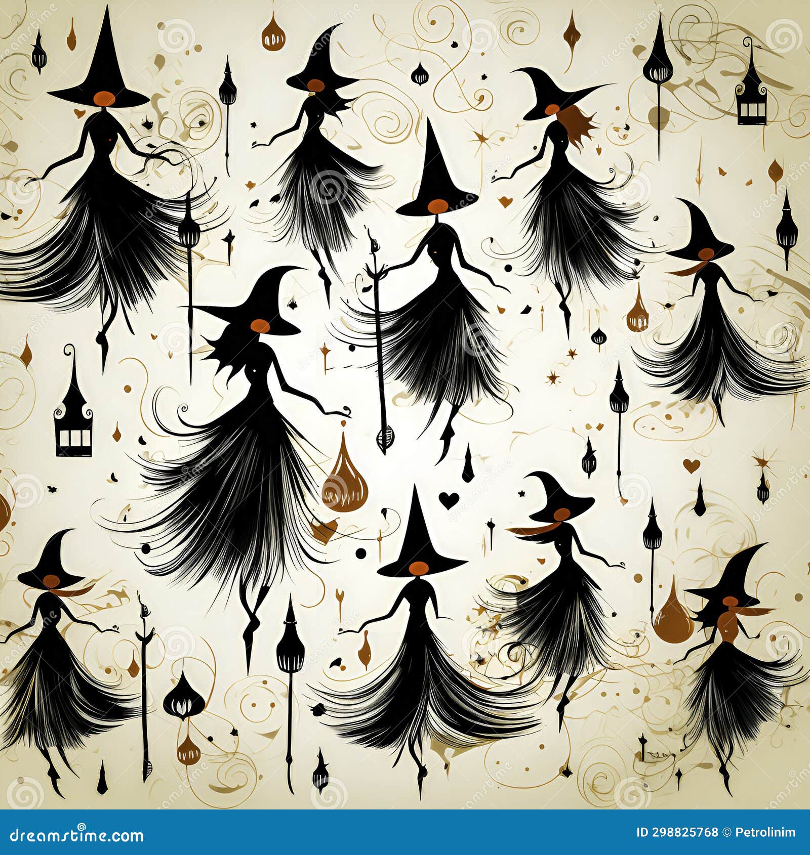 Witches Pattern on White Background Stock Illustration - Illustration ...