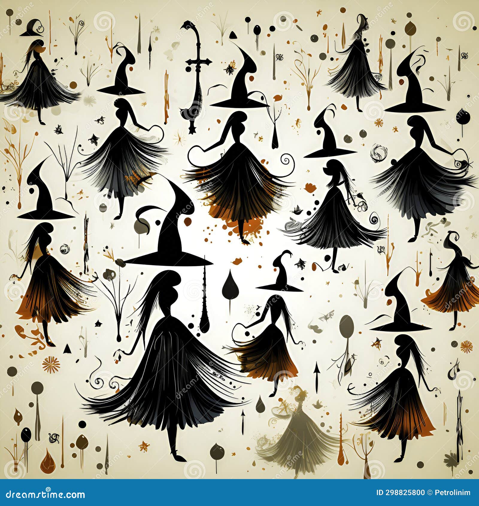 Witches Pattern on White Background Stock Illustration - Illustration ...