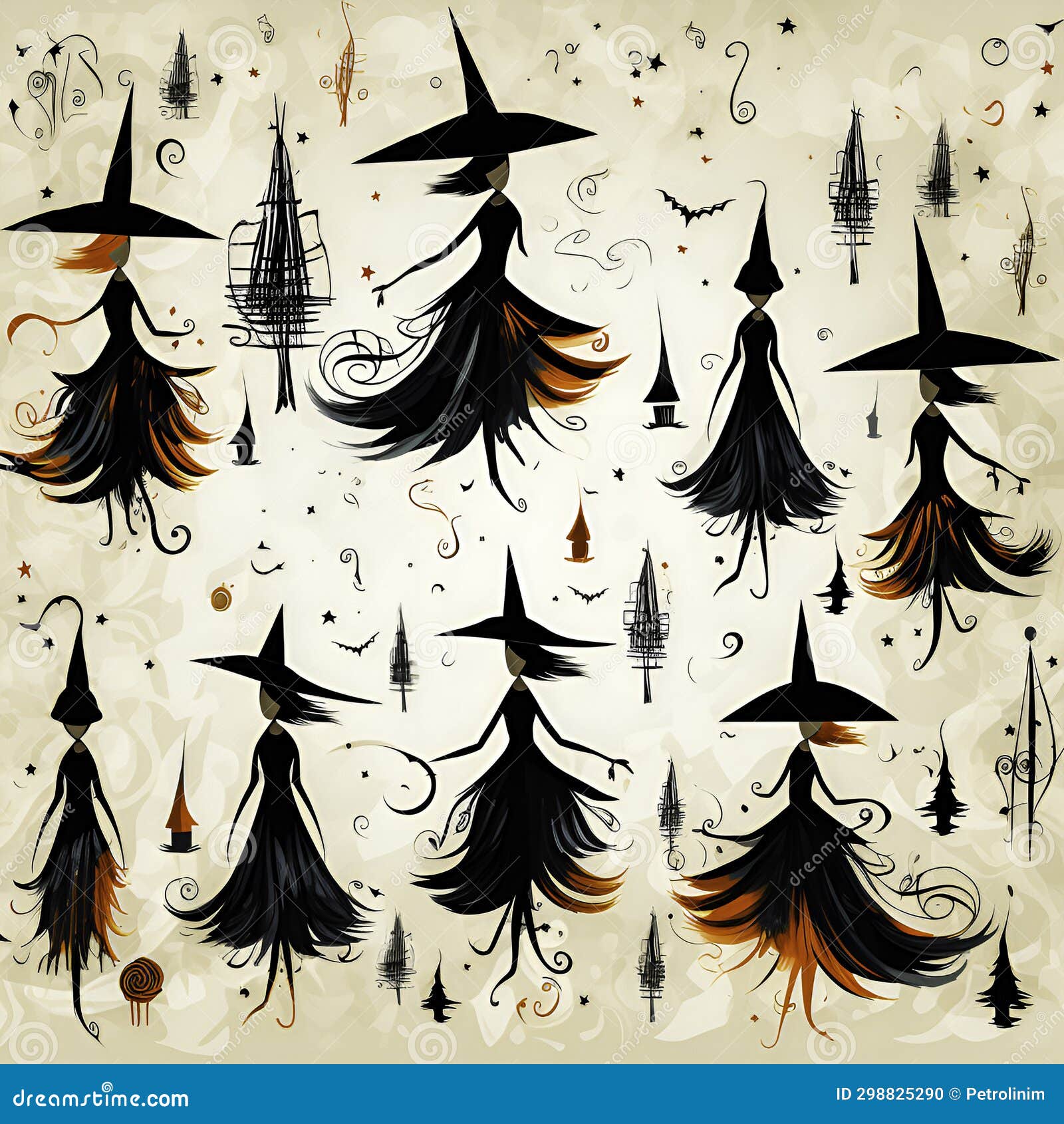 Witches Pattern on White Background Stock Illustration - Illustration ...