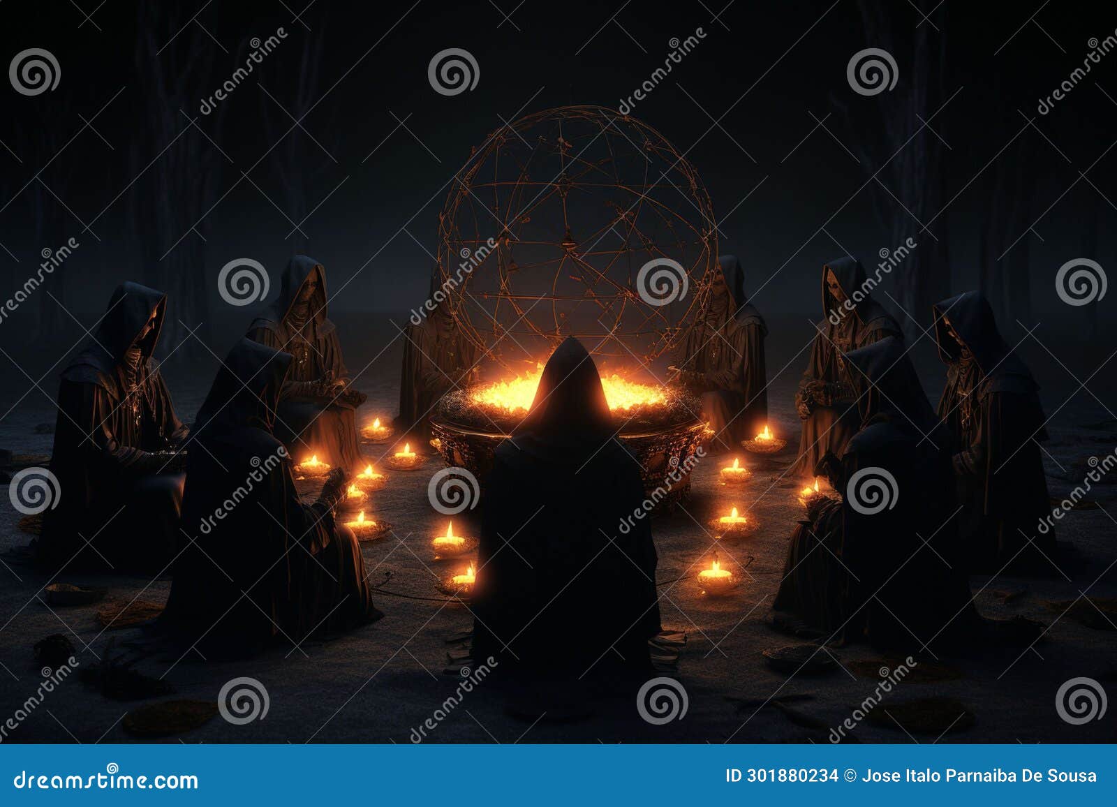 Witches Sabbath Circle Witches Gathered in a Stock Illustration ...