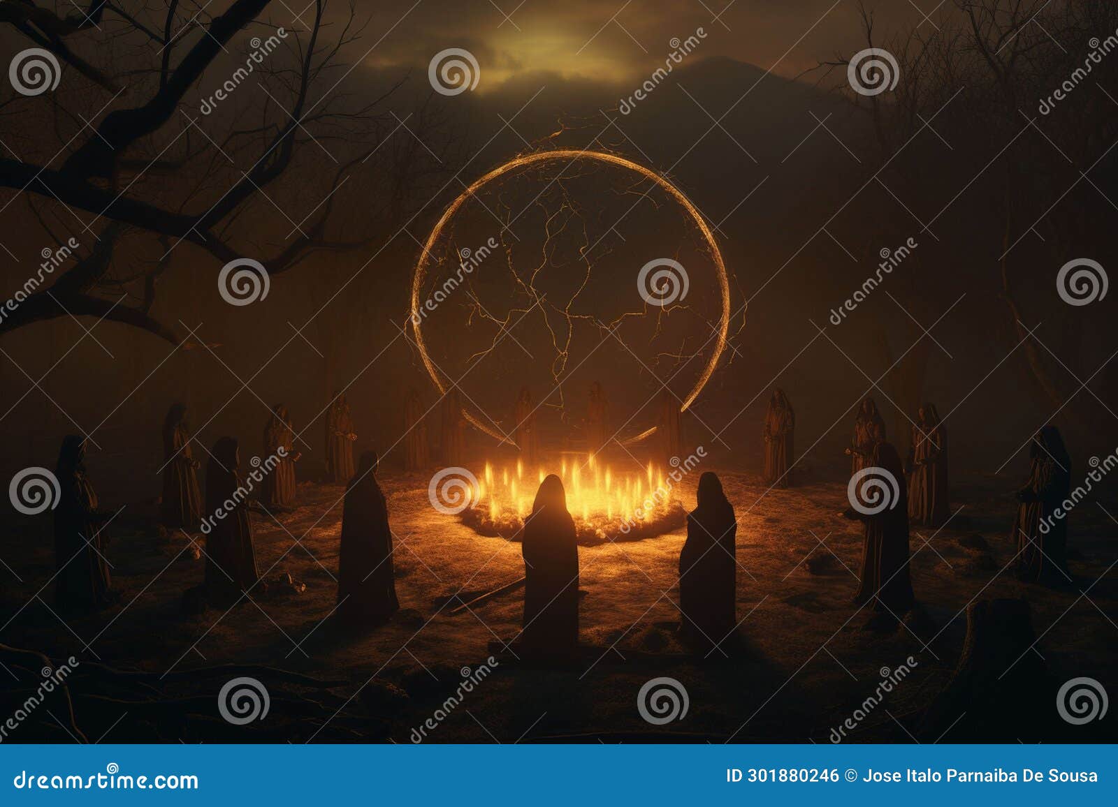Witches Sabbath Circle Witches Gathered in a Stock Illustration ...