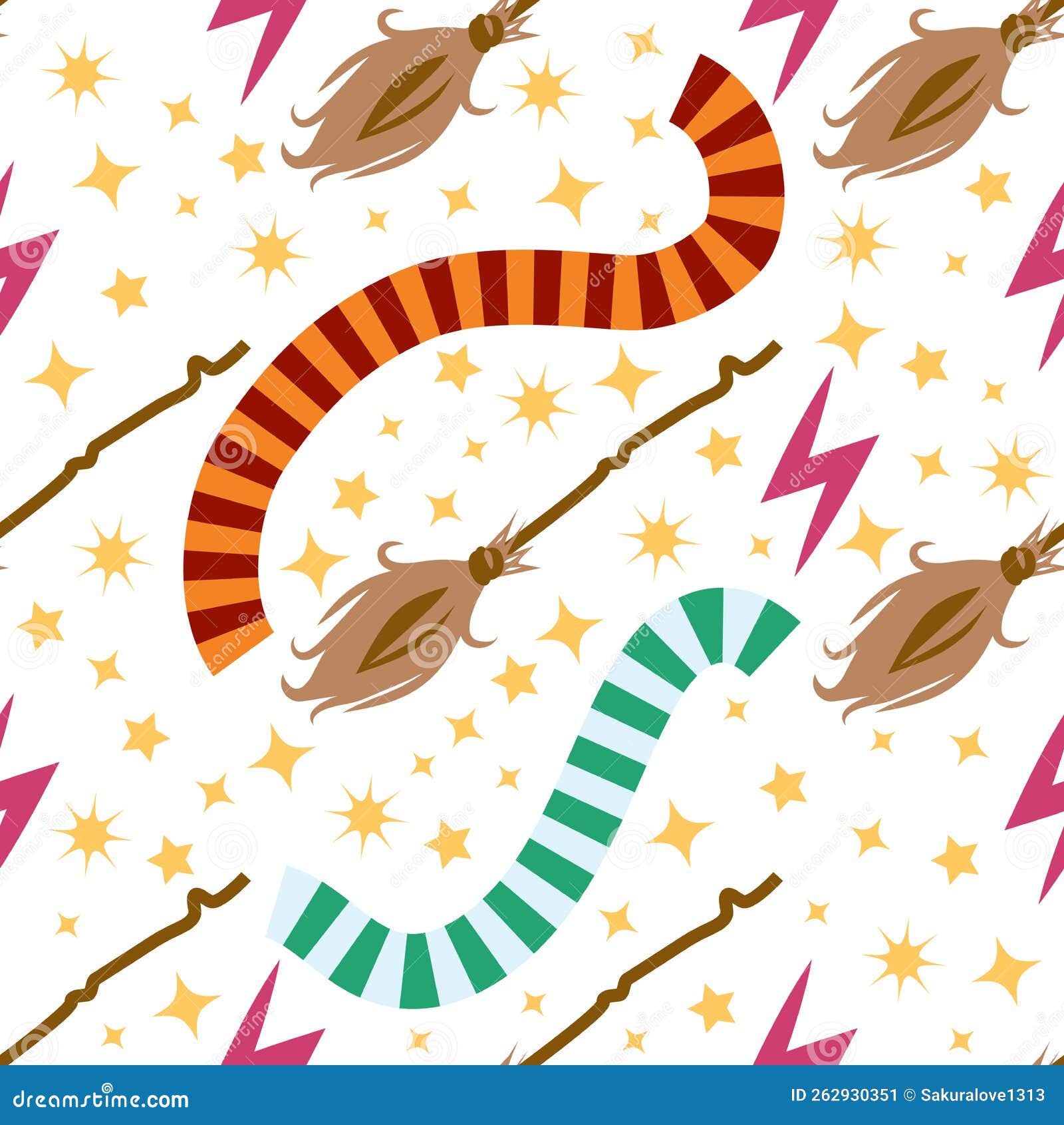 Witches School Of Magical Objects Seamless Pattern In Flat Style Stock ...