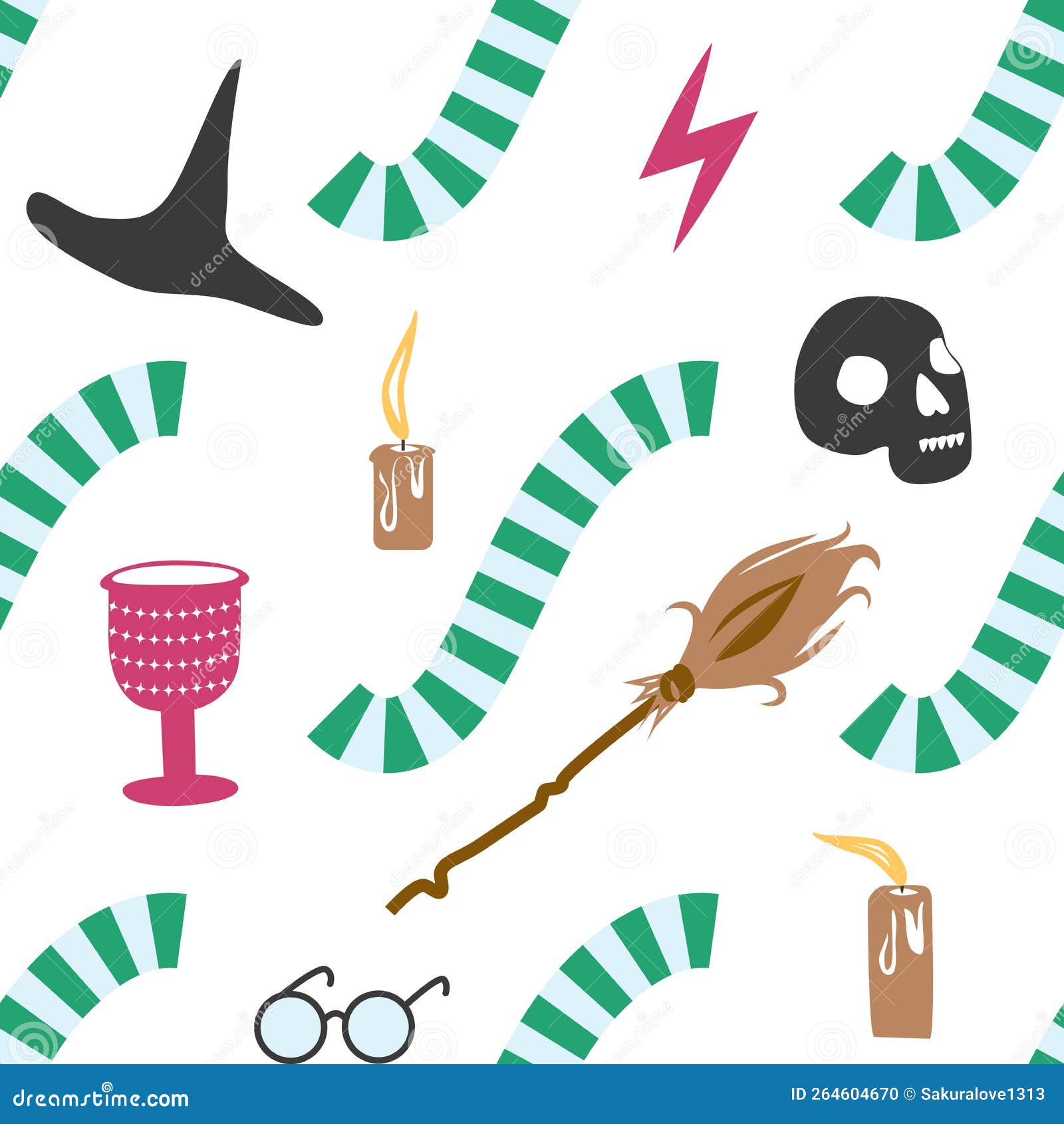 Witches School Magical Objects Seamless Pattern Vector Illustration ...