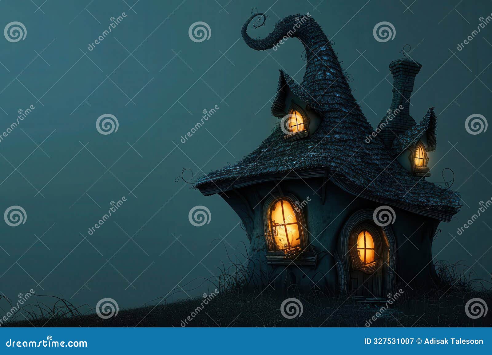A Witchs Cottage With A Crooked Roof And Glowing Windows Royalty-Free ...