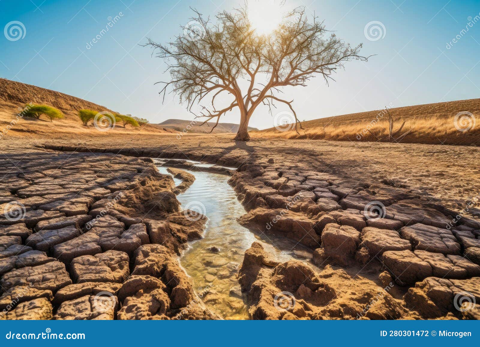 Withered and Cracked Riverbed during a Severe Drought Portraying the ...