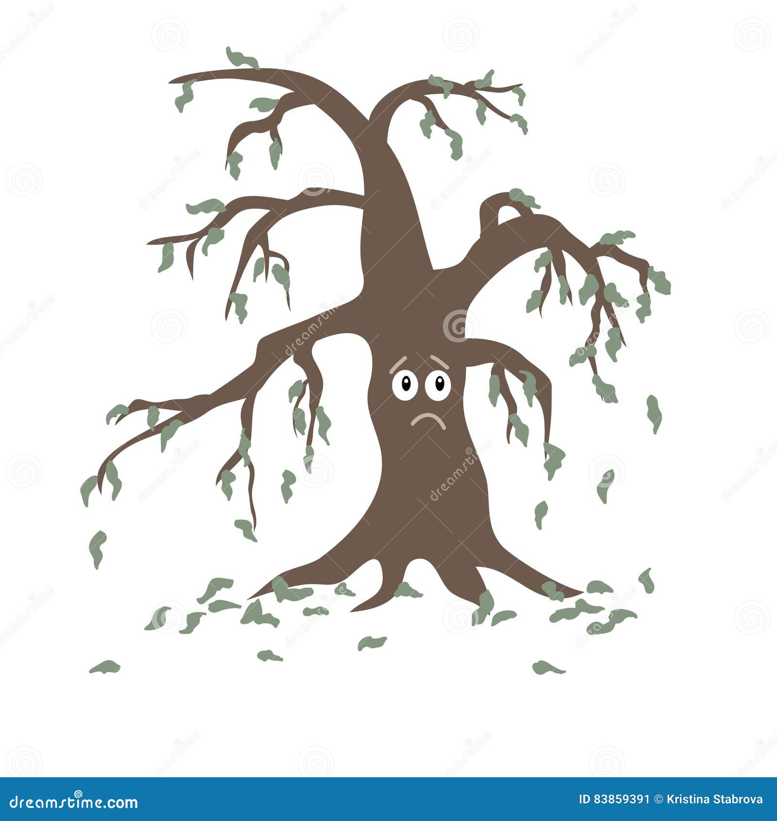 Withered Tree with Deciduous Leaves on a White Background. Icon. Stock ...