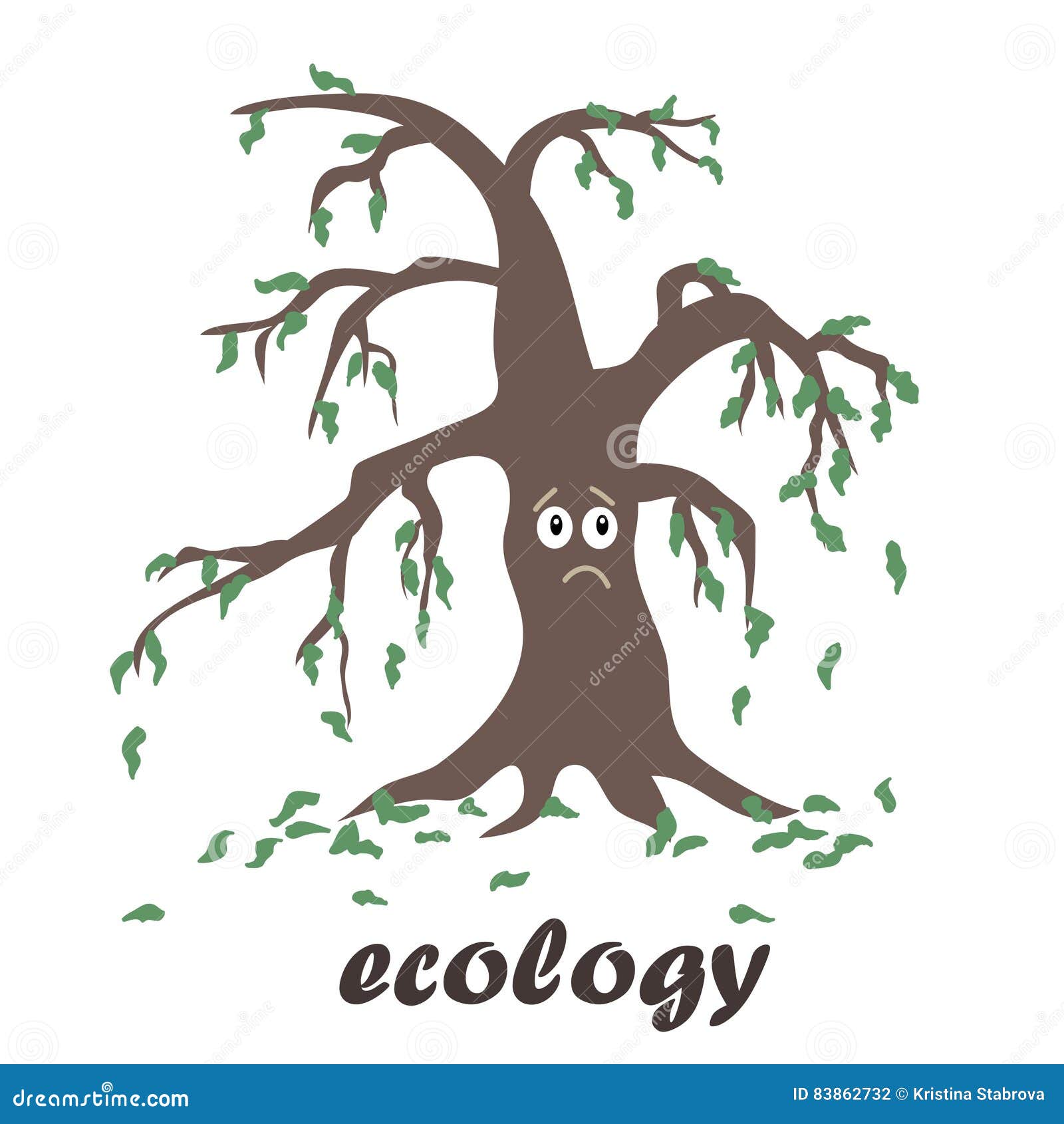 Withered Tree with Deciduous Leaves on a White Background. Icon. Stock ...