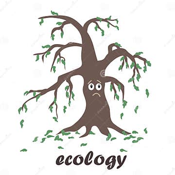 Withered Tree with Deciduous Leaves on a White Background. Icon. Stock ...