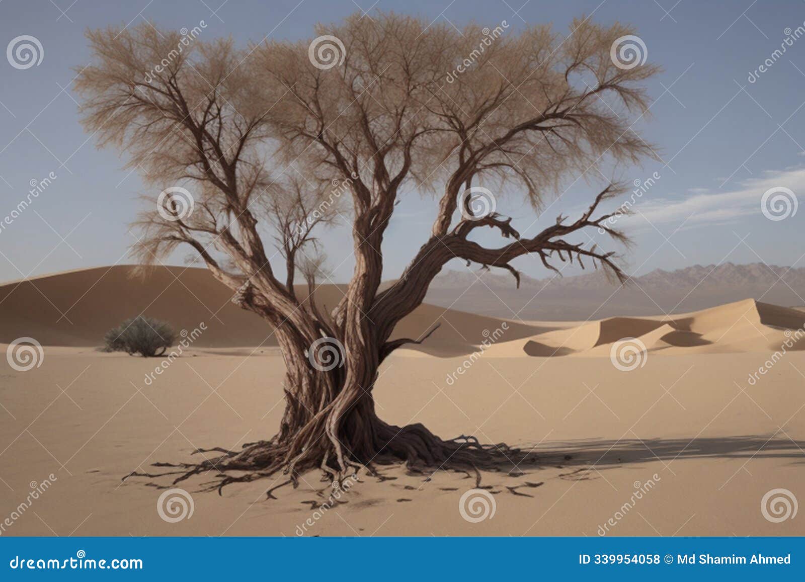 Withered Tree in the Desert by the Dune with Blue Sky Ai Generated ...