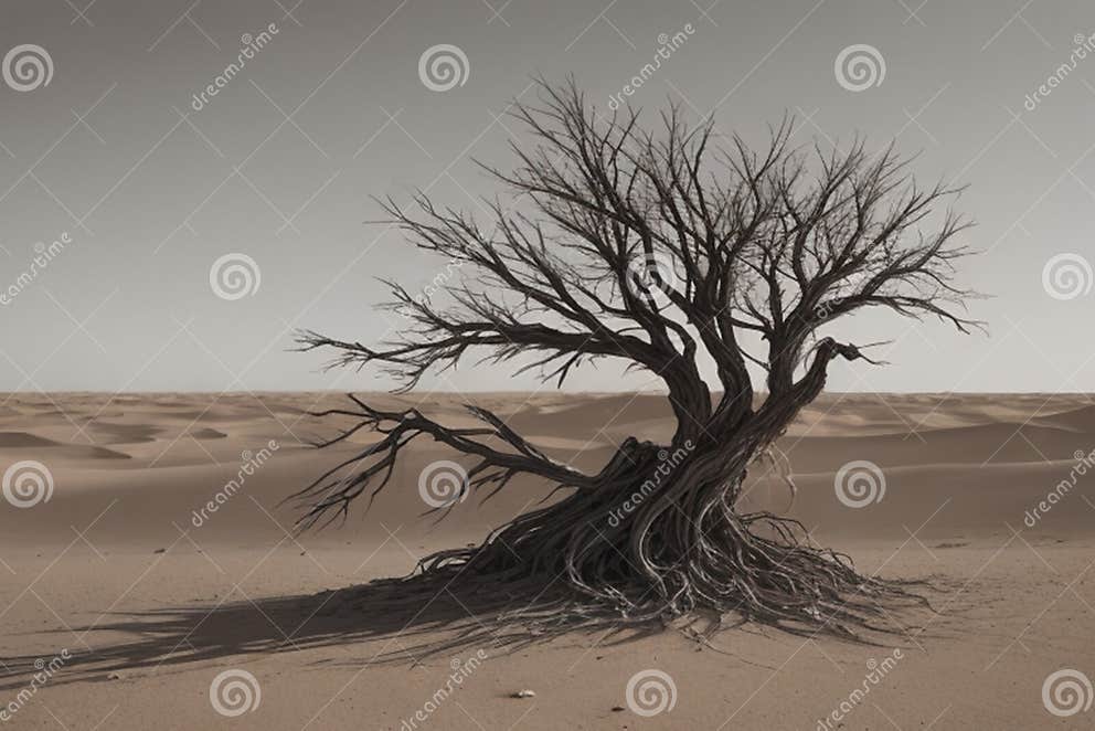 Withered Tree in the Desert by the Dune with Blue Sky Ai Generated ...