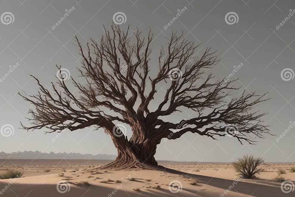Withered Tree in the Desert by the Dune with Blue Sky Ai Generated ...