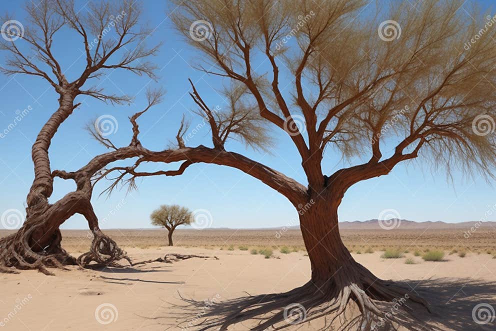 Withered Tree in the Desert by the Dune with Blue Sky Ai Generated ...