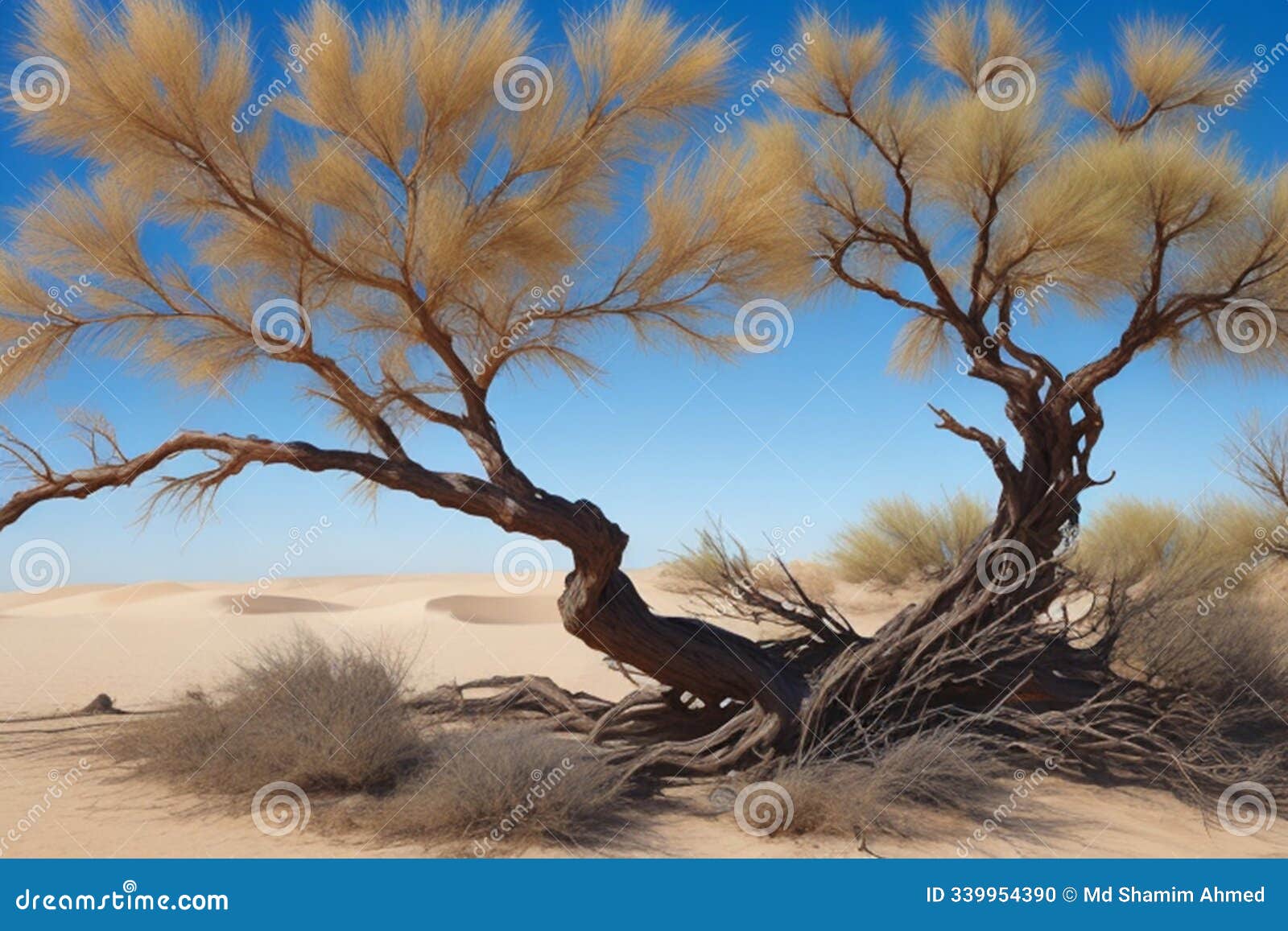 Withered Tree in the Desert by the Dune with Blue Sky Ai Generated ...