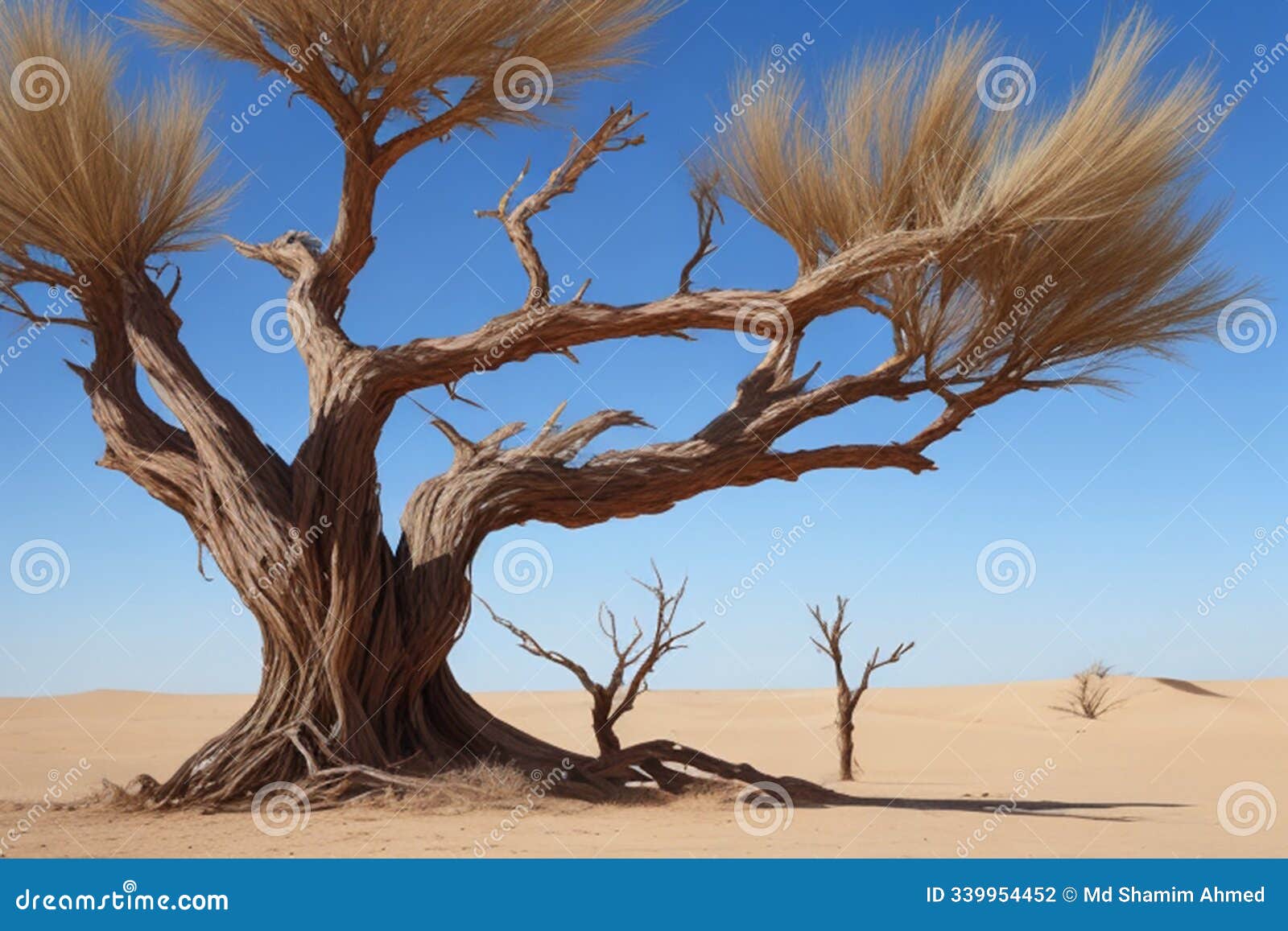 Withered Tree in the Desert by the Dune with Blue Sky Ai Generated ...