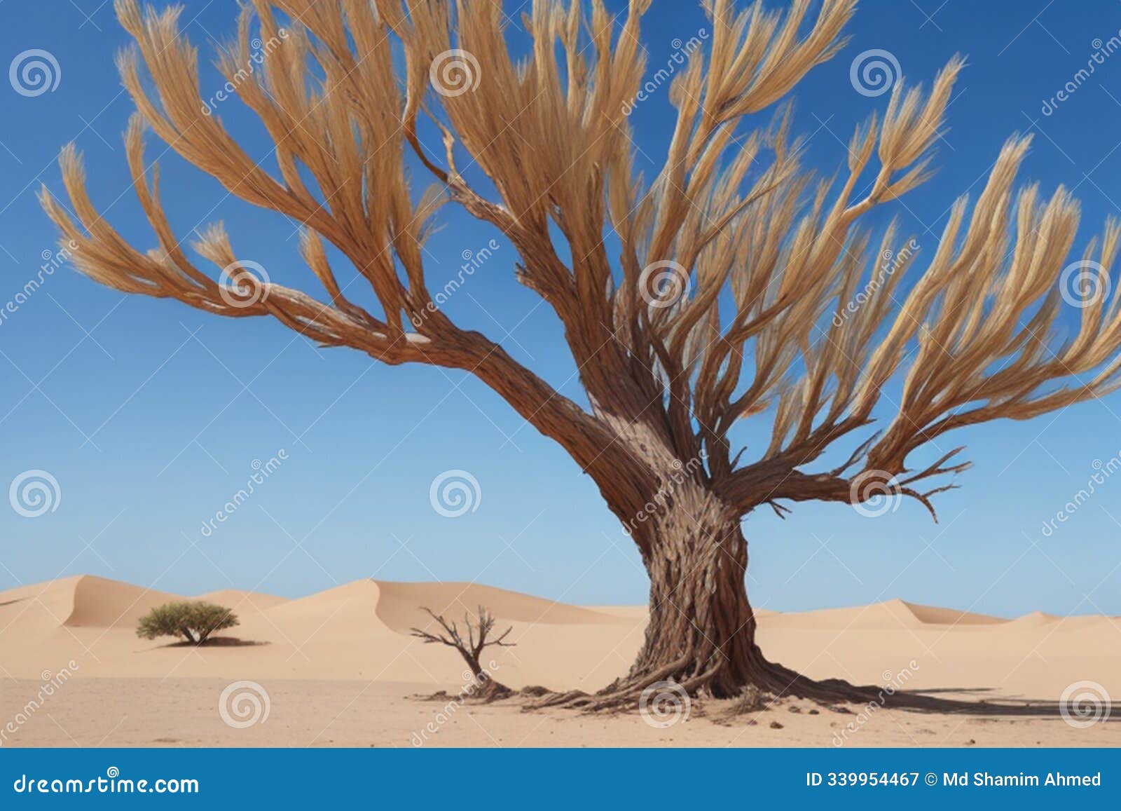 Withered Tree in the Desert by the Dune with Blue Sky Ai Generated ...