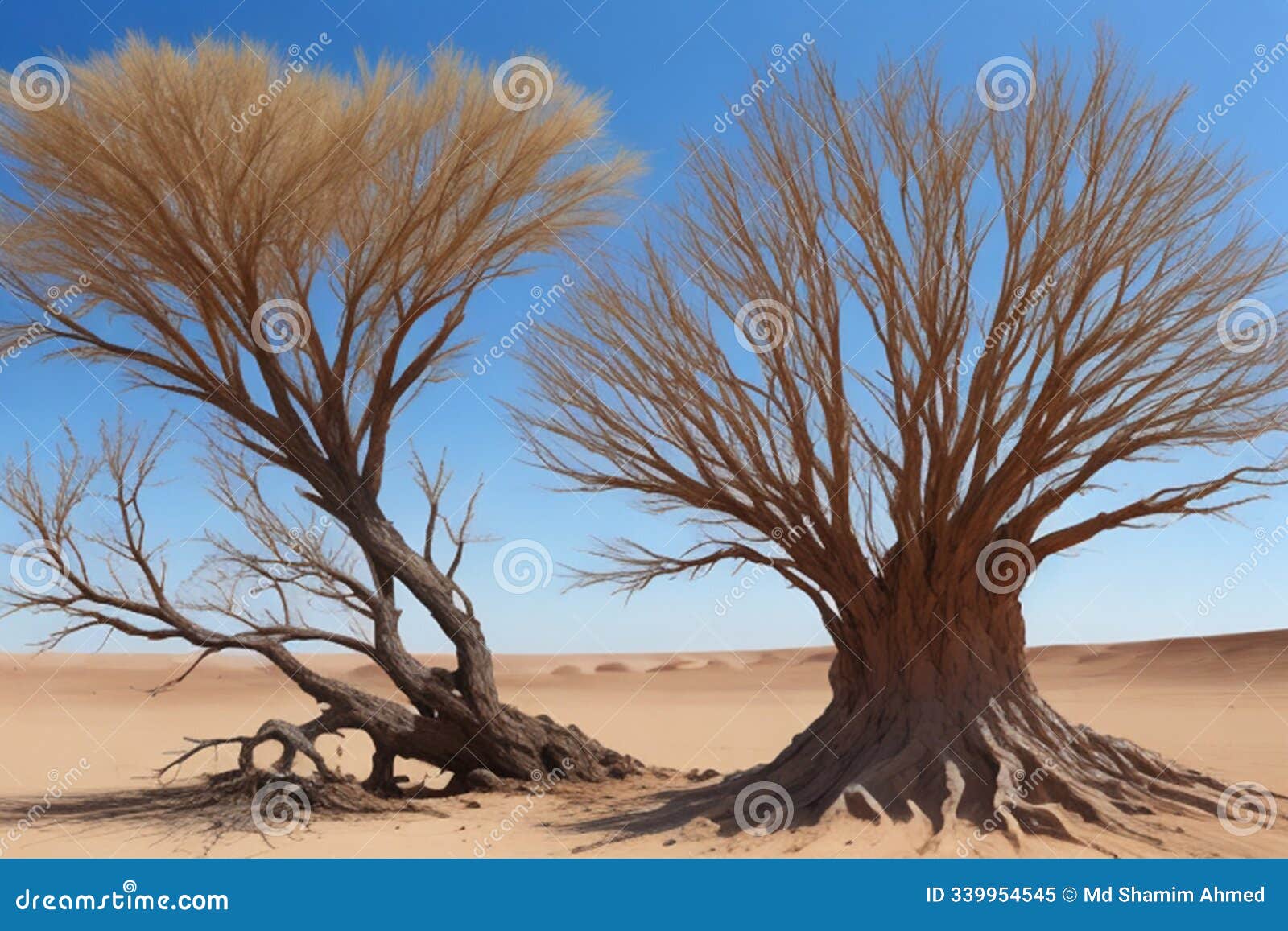Withered Tree in the Desert by the Dune with Blue Sky Ai Generated ...