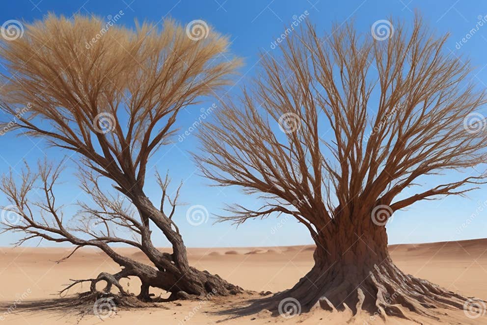 Withered Tree in the Desert by the Dune with Blue Sky Ai Generated ...