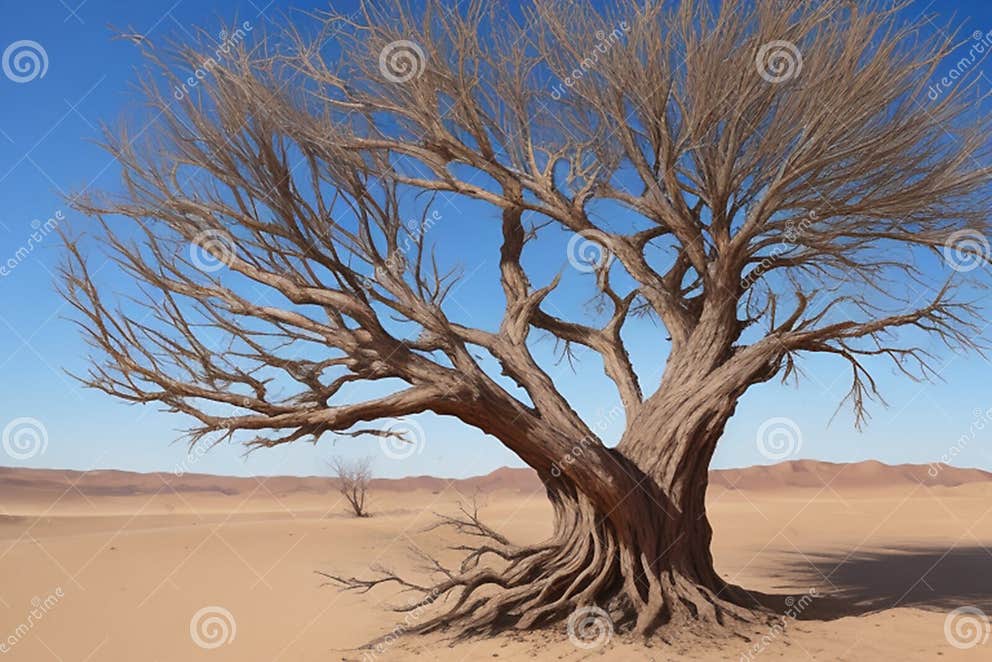 Withered Tree in the Desert by the Dune with Blue Sky Ai Generated ...