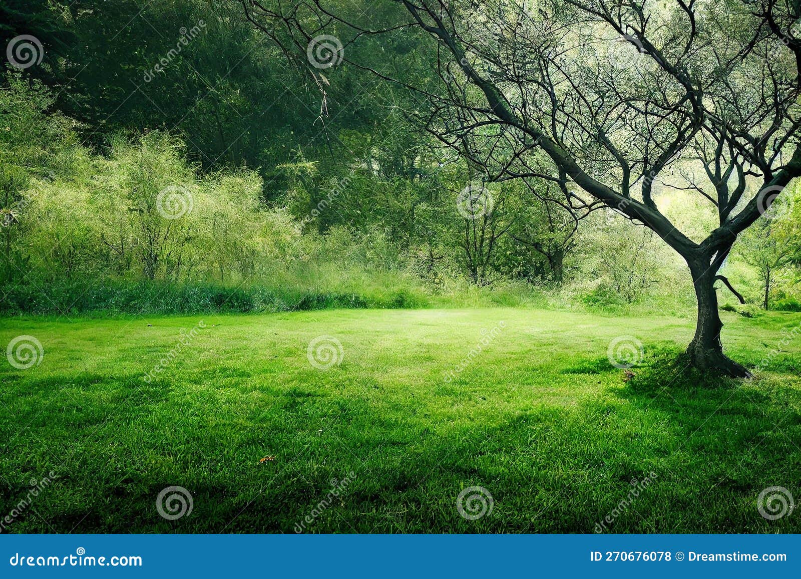 Withered Tree in Green Forest. Stock Illustration - Illustration of ...