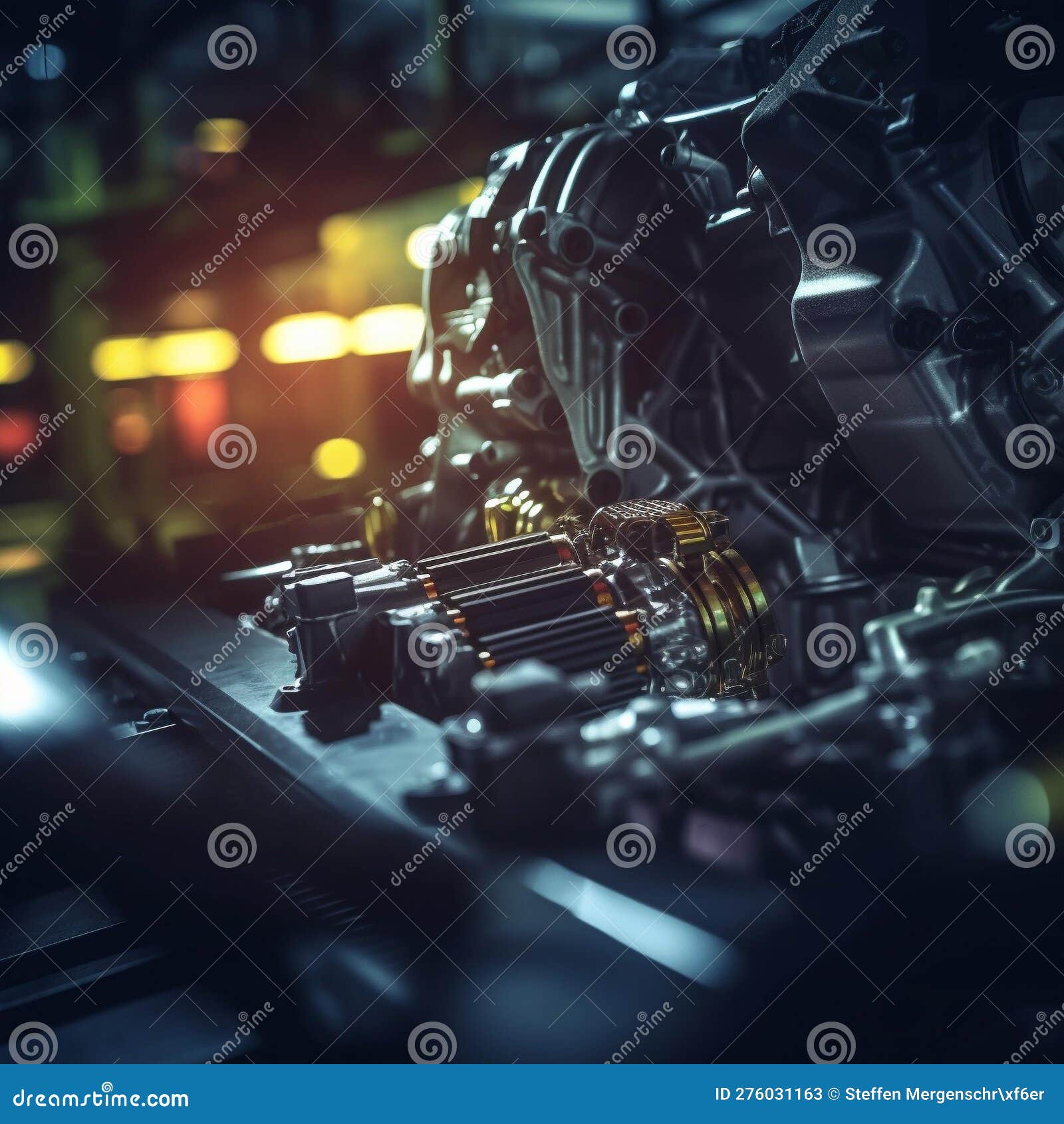 Nighttime Assembly Line: Robotic Arm Building Car Engine Stock ...