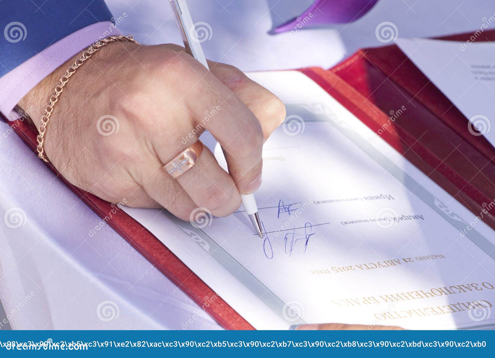 The Witness Signs the Document at the Wedding Stock Photo - Image of ...