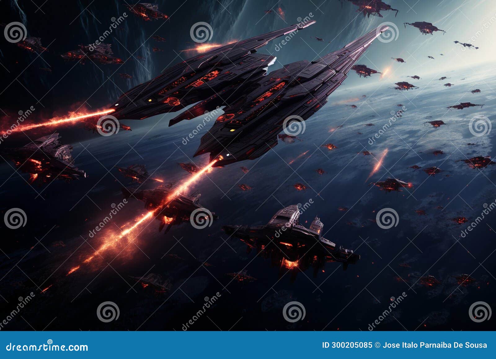 Witness a Squadron of Sleek Space Fighters Stock Illustration ...