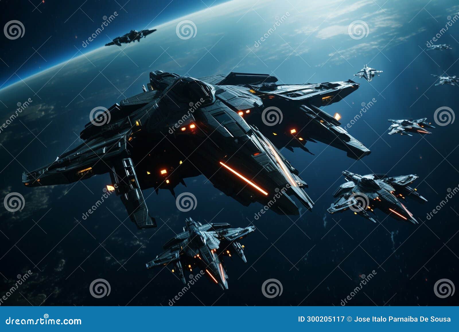 Witness a Squadron of Sleek Space Fighters Stock Illustration ...