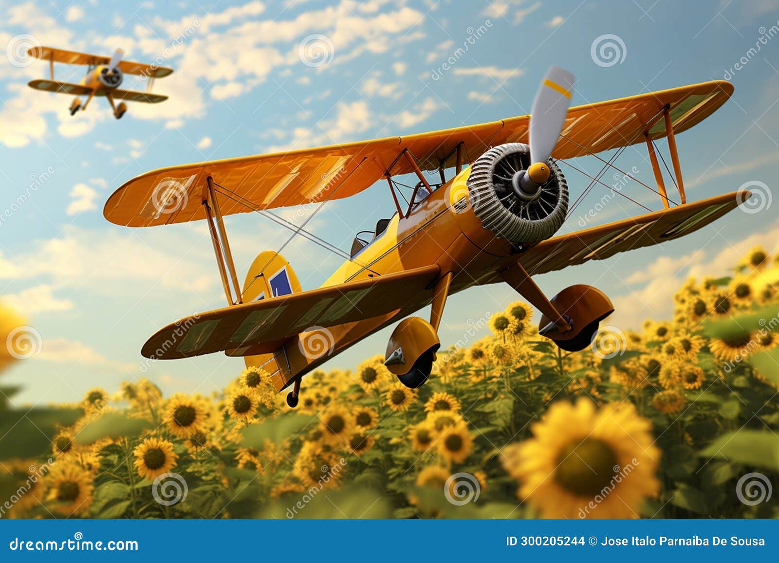Witness a Squadron of Vintage Biplanes Soaring Stock Illustration ...