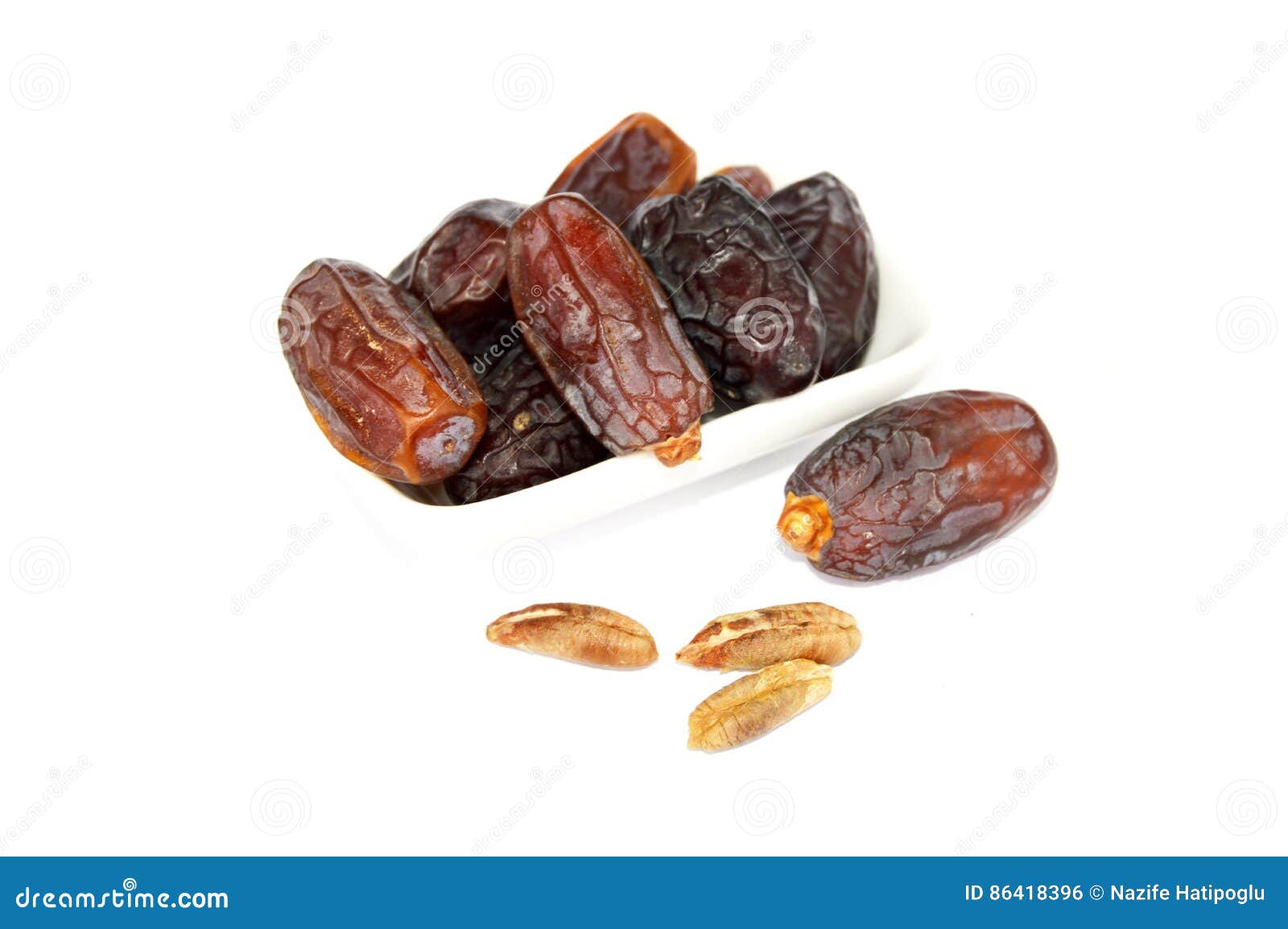 Witte Achtergrond in Plaat Met Fruit En Van Het Datumfruit Zaadbeelden ...