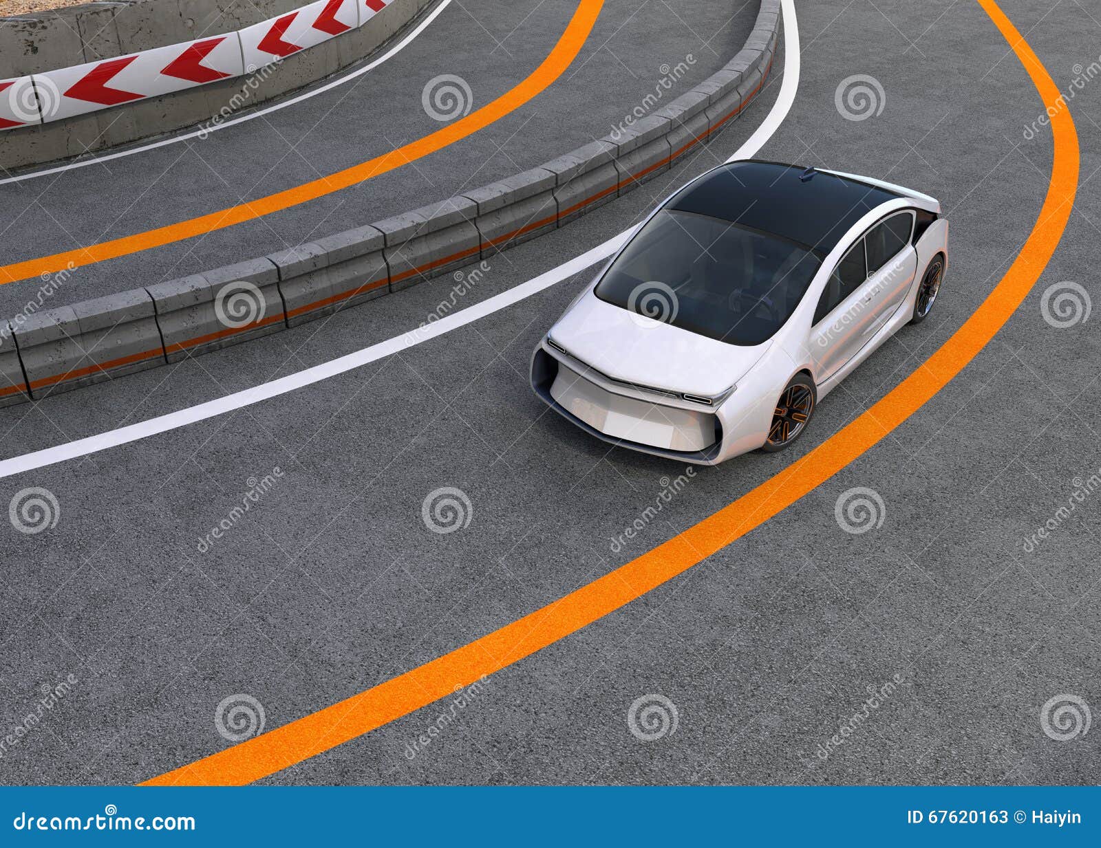 Witte Elektrische Auto Op Weg Stock Illustratie - Illustration of lijn ...