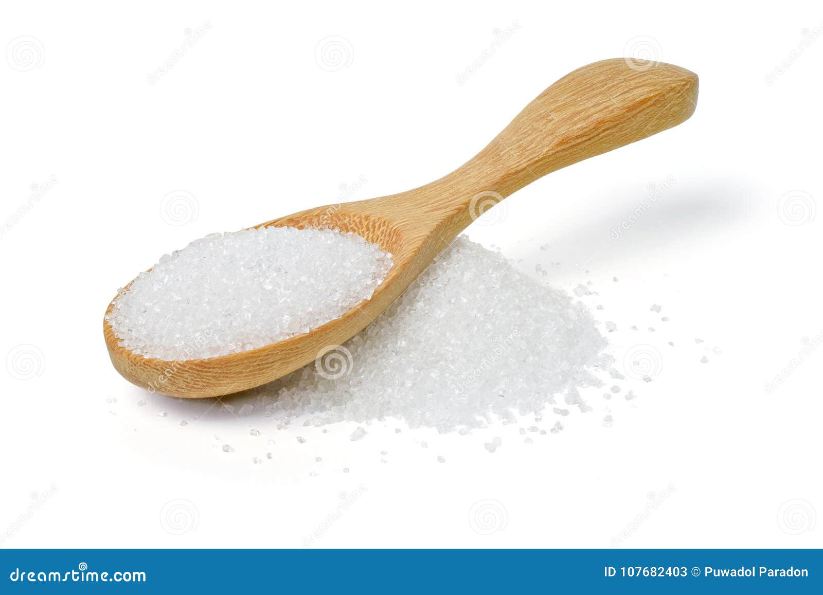 Witte Suiker in Houten Lepel Op Witte Achtergrond Stock Afbeelding ...