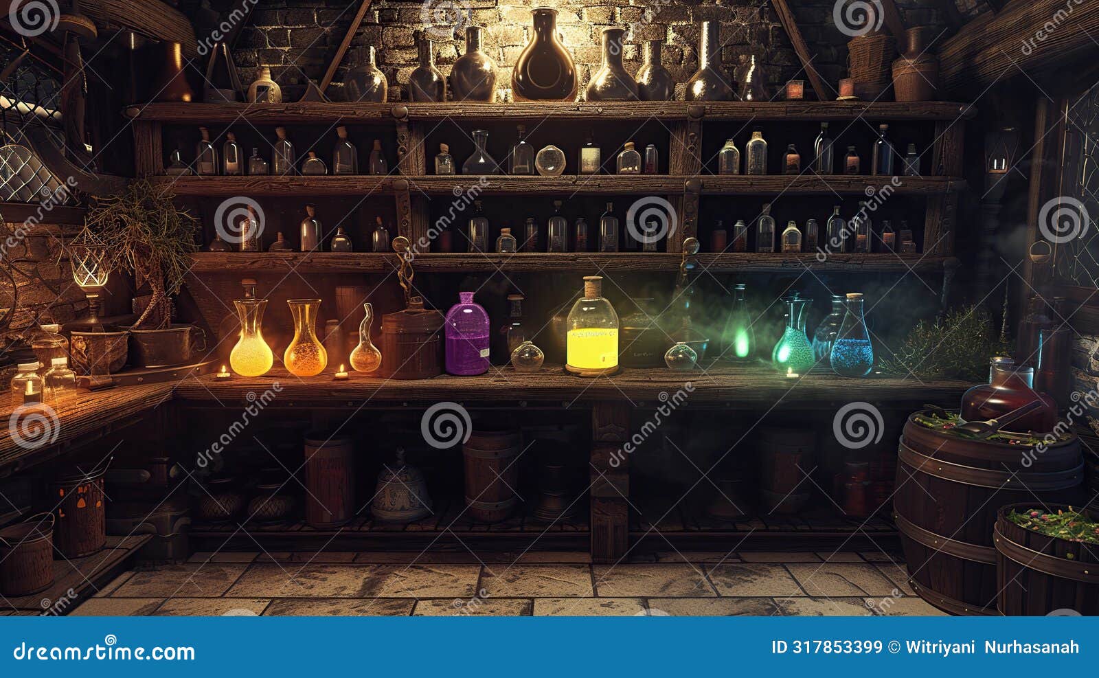 A Wizard is Alchemy Chamber. Generative Ai Stock Illustration ...