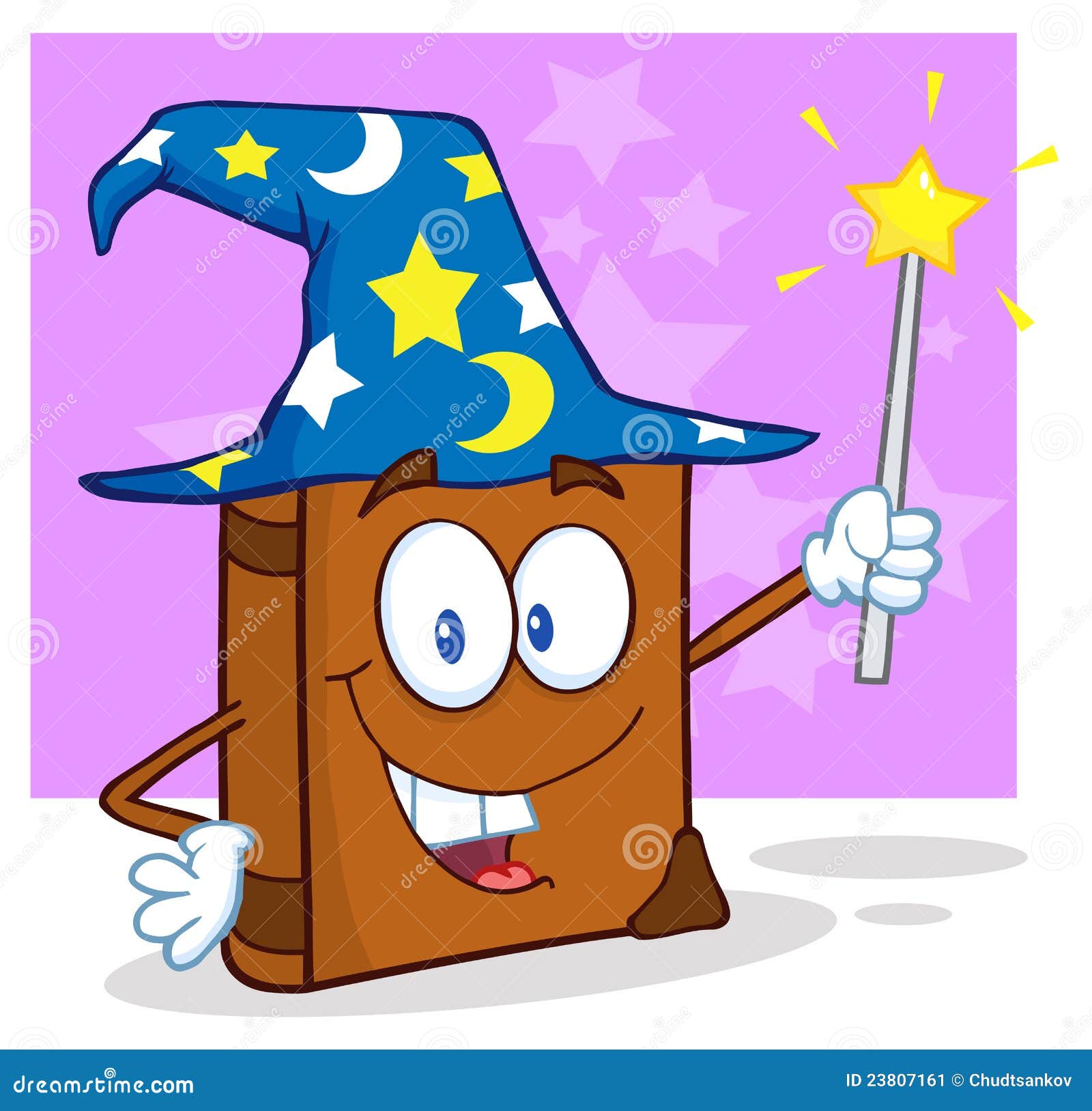 Wizard Book Cartoon Character Holding A Magic Wand Stock Image - Image ...