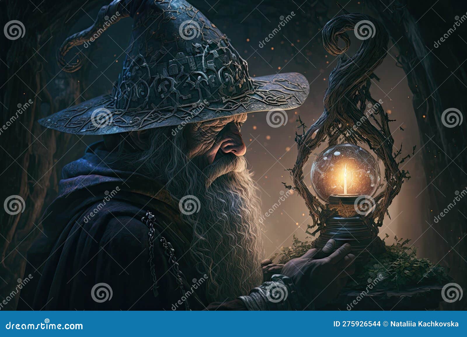 Wizard Brews a Potion in a Pot Stock Illustration - Illustration of ...