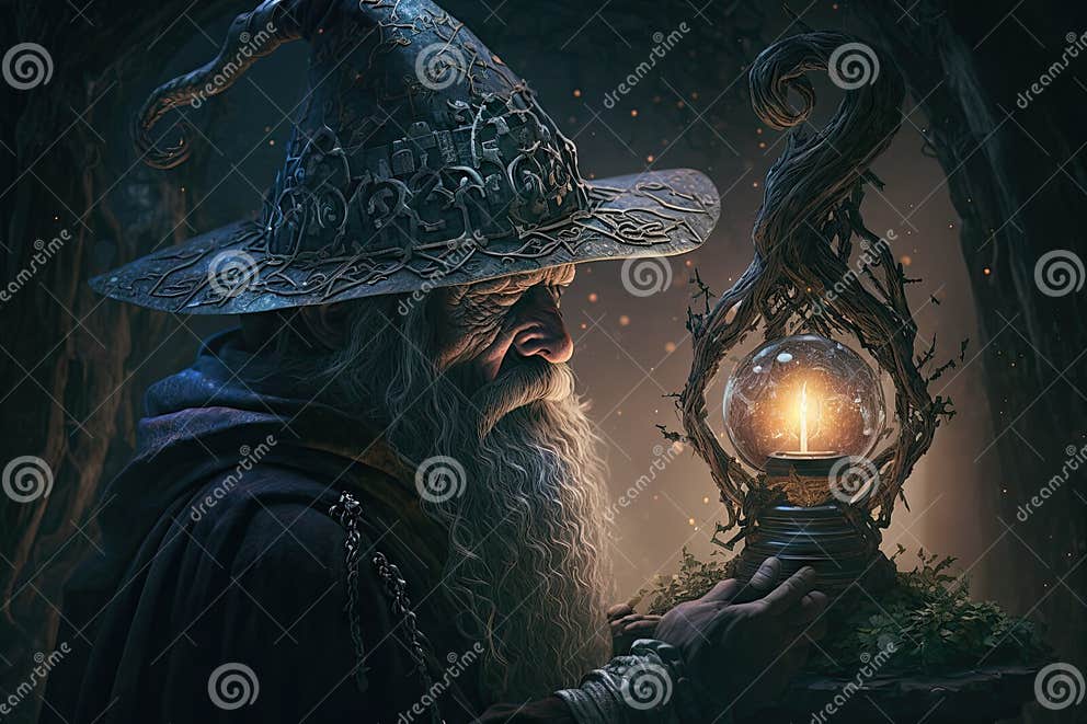 Wizard Brews a Potion in a Pot Stock Illustration - Illustration of ...
