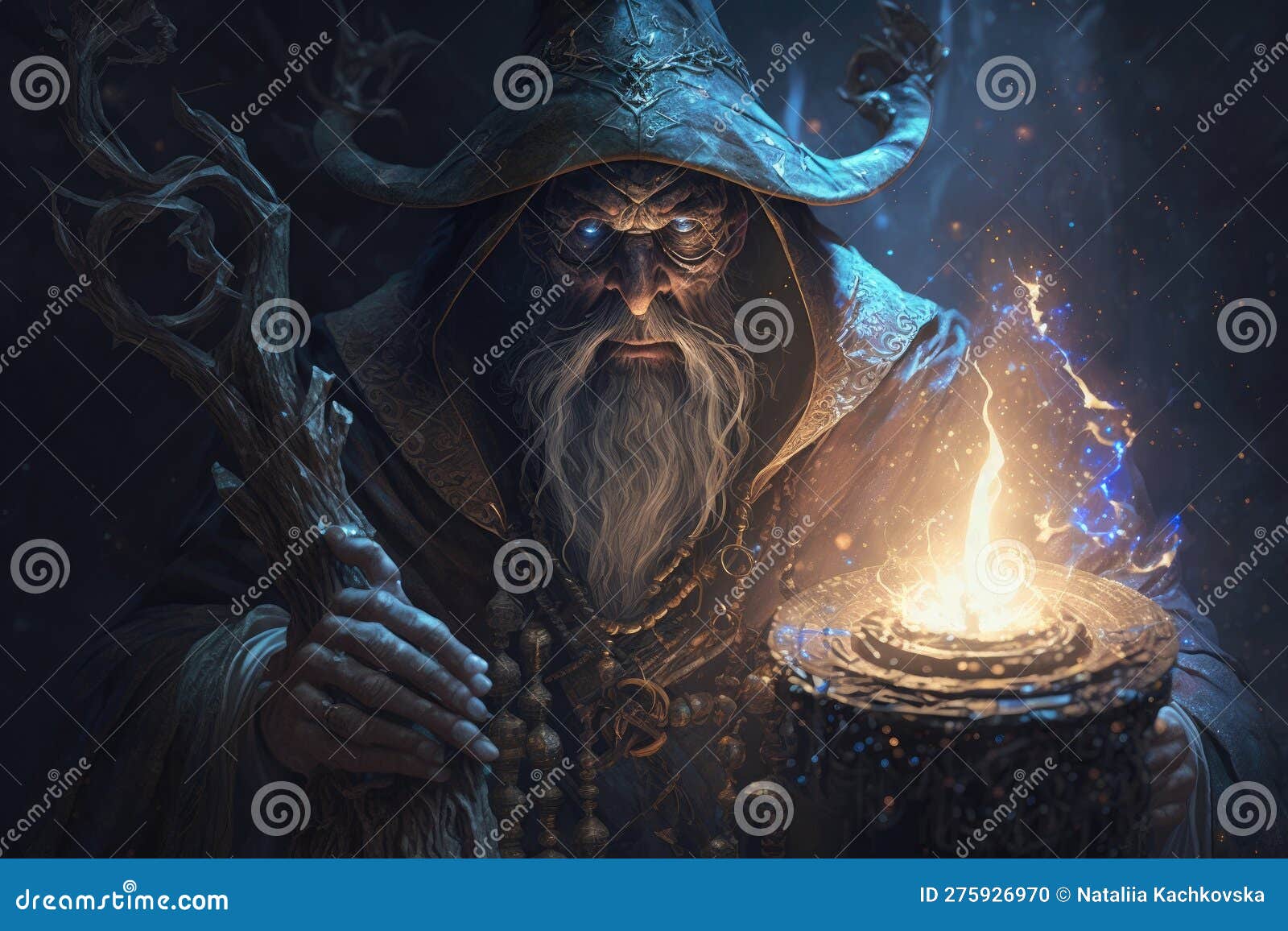 Wizard Brews a Potion in a Pot Stock Illustration - Illustration of ...